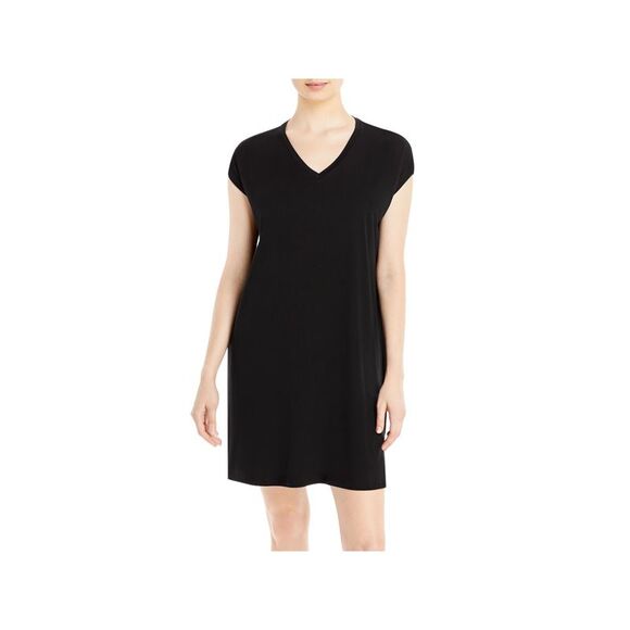 Eileen Fisher | Dresses | Eileen Fisher Womens Black Cap Sleeve V Neck ...